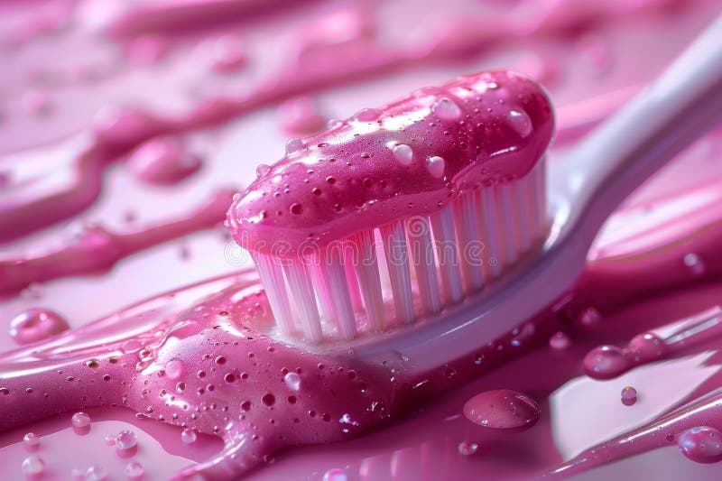 White Toothpaste on Pink Toothbrush Essential Dental Hygiene Kit for ...