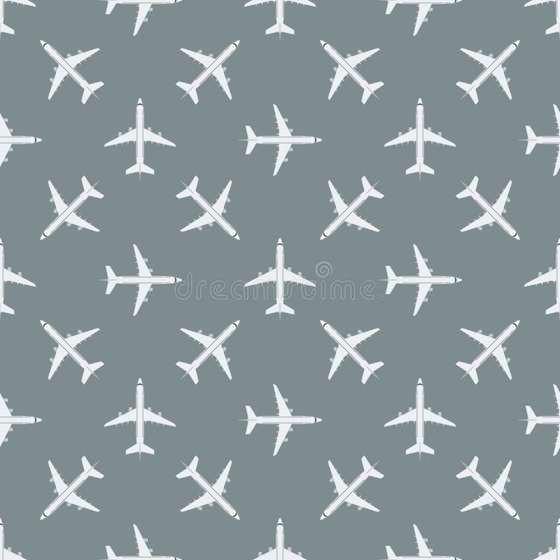 White Top Aerial View Airplane on Graye Background Seamless Pattern ...