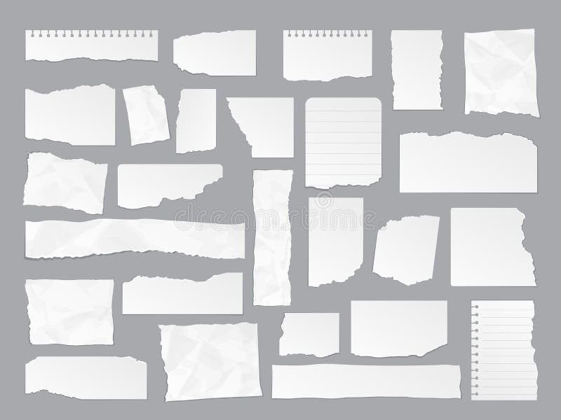 White Torn Paper Note Rips, Sheet Page Scraps Stock Vector ...