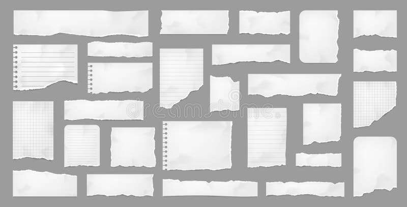 White Torn Paper, Rip Paper Pieces and Page Strips Stock Vector ...
