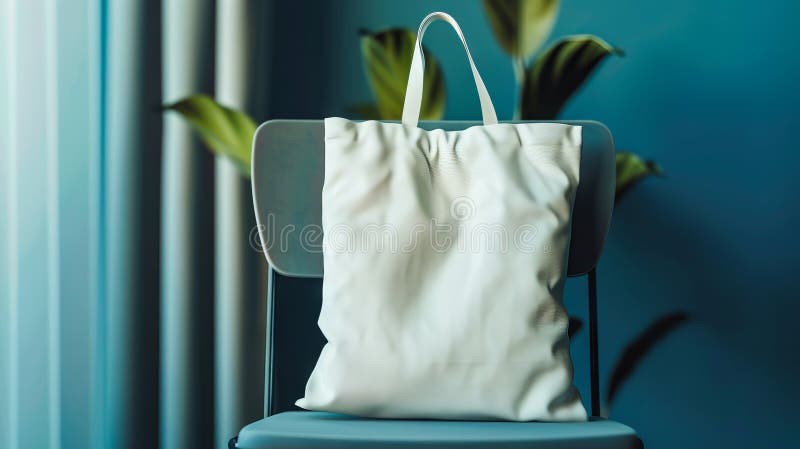 A White Tote Bag Sitting on a Chair Stock Image - Image of handbag ...
