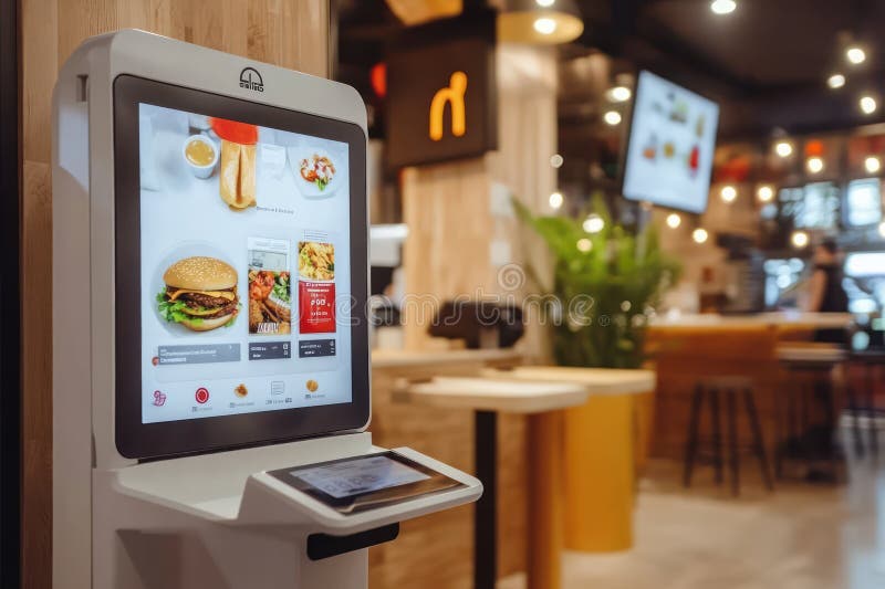 White Touchscreen Food Order Kiosk Mockup at Eatery Stock Image - Image ...