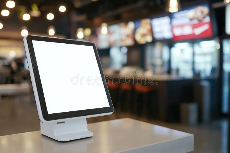 White Touchscreen Food Order Kiosk Mockup at Eatery Stock Image - Image ...