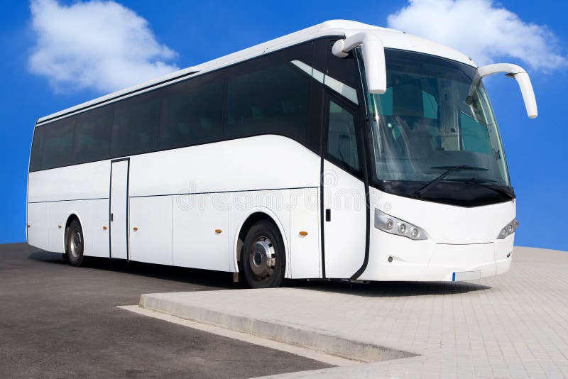 White Tour Bus stock photo. Image of mass, hotel, drive - 10177874