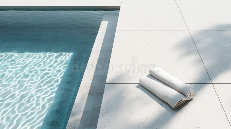 A White Towel is Laying on the Ground Next To a Pool Stock Photo ...