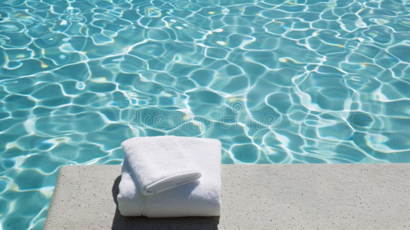 A White Towel is Laying on a Ledge Next To a Pool Stock Image - Image ...