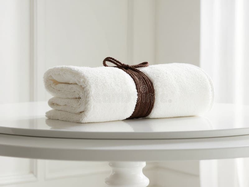 A White Towel is Tied with a Brown String and is Placed on a White ...