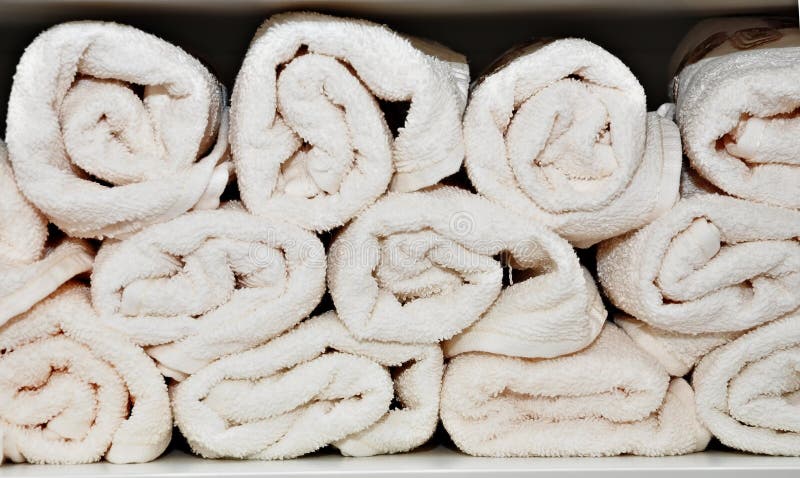 Stack of Rolled White Towels Stock Image - Image of pool, sweat: 4152141