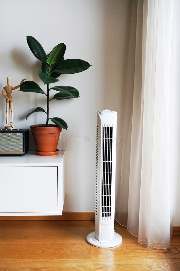 White Tower Fan in a Modern Interior Stock Image - Image of wood ...