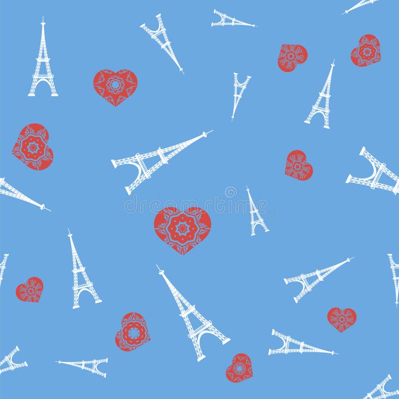 White Tower and Red Heart Seamless Pattern Stock Vector - Illustration ...