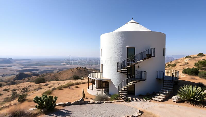 White Tower Structure on a Hill Overlooking Landscape Generative AI ...