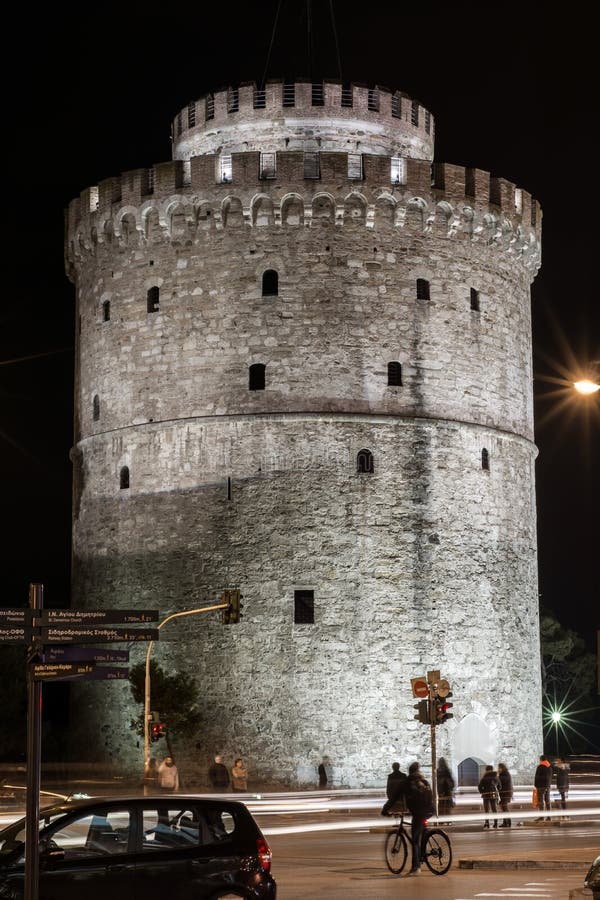 White Tower of Thessaloniki, Night View Stock Image - Image of 15th ...
