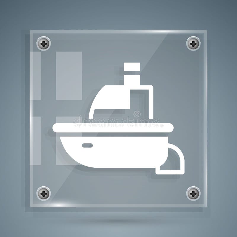 White Toy Boat Icon Isolated on Grey Background. Square Glass Panels ...