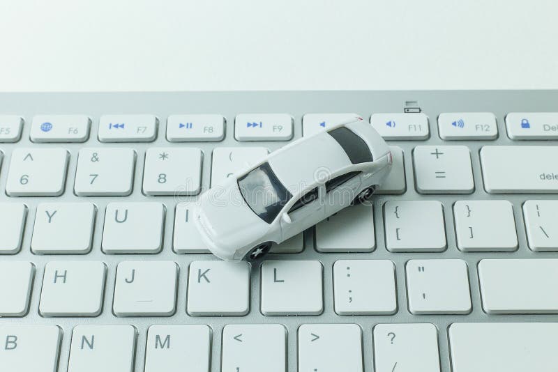 The White Toy Car on Keyboard Computer Close Up Image Background Stock ...
