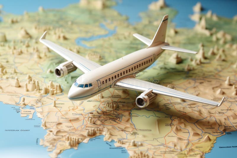 White Toy Plane and Map - Top View. AI Stock Illustration ...