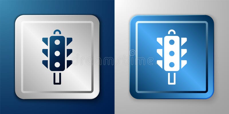 White Traffic Light Icon Isolated on Blue and Grey Background. Silver ...