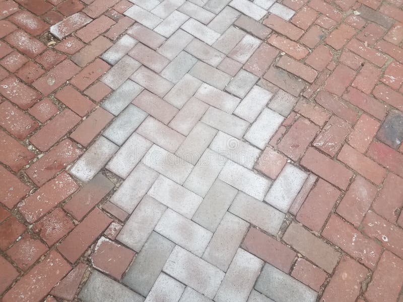 White Trail or Path on Red Brick Sidewalk or Ground Stock Photo - Image ...