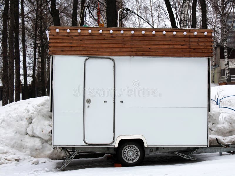 White Trailer on Wheels with Door, Window Stock Image - Image of carry ...