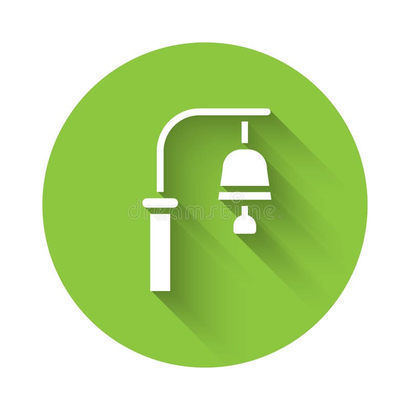 White Train Station Bell Icon Isolated with Long Shadow. Green Circle ...
