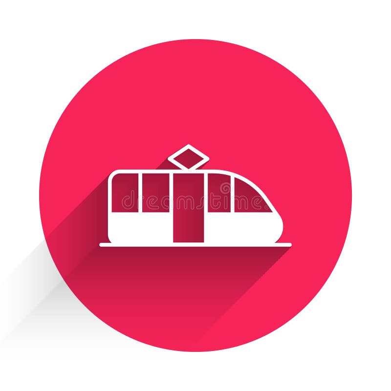 White Tram and Railway Icon Isolated with Long Shadow Background ...