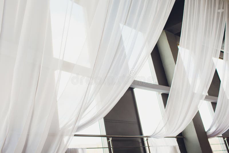 White Translucent Curtains on a Big Window. Stock Image - Image of ...