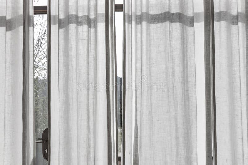 White Translucent Curtains On A Big Window Stock Photo - Image of ...