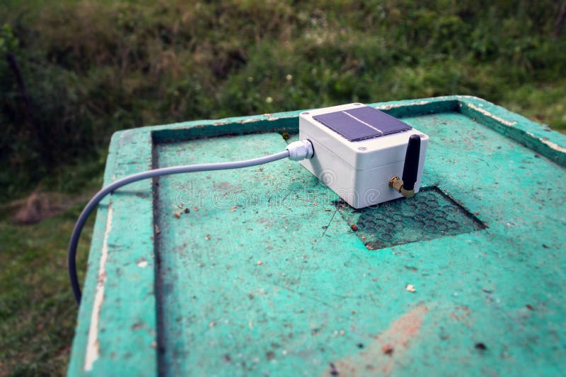 White Transmitter with Small Solar Panel and Bees Monitoring System on ...