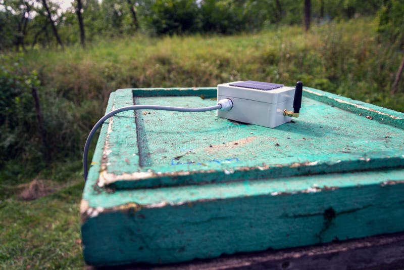 White Transmitter with Small Solar Panel and Bees Monitoring System on ...