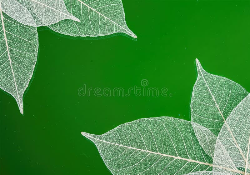 White Transparent Leafs on Mirror Surface with Reflection on Green ...