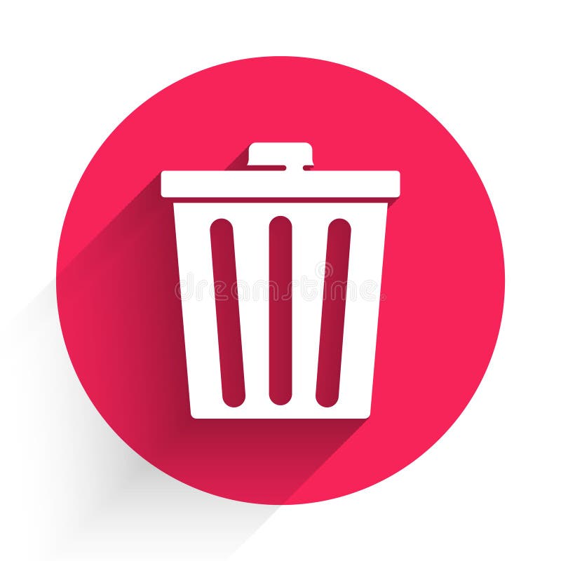 White Trash Can Icon Isolated with Long Shadow. Garbage Bin Sign ...