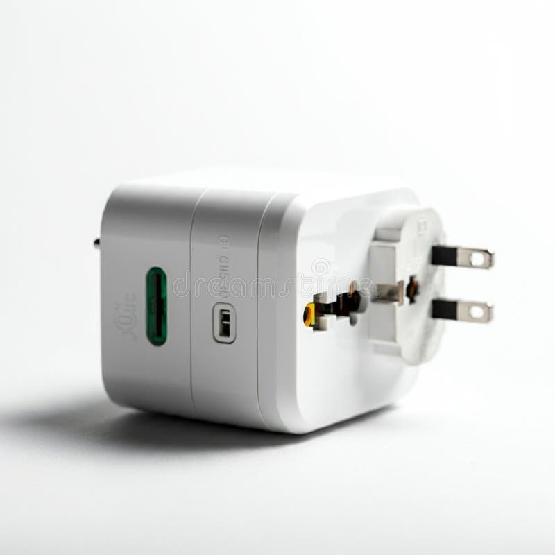 White Travel Adapter Featuring Multiple Plug Types, Including a Three ...