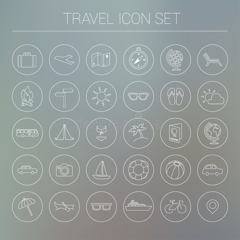 White Travel Icon Set in Circles Stock Vector - Illustration of ...