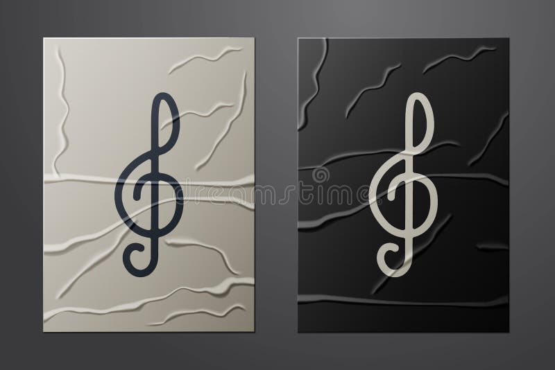 White Treble Clef Icon Isolated on Crumpled Paper Background. Paper Art ...