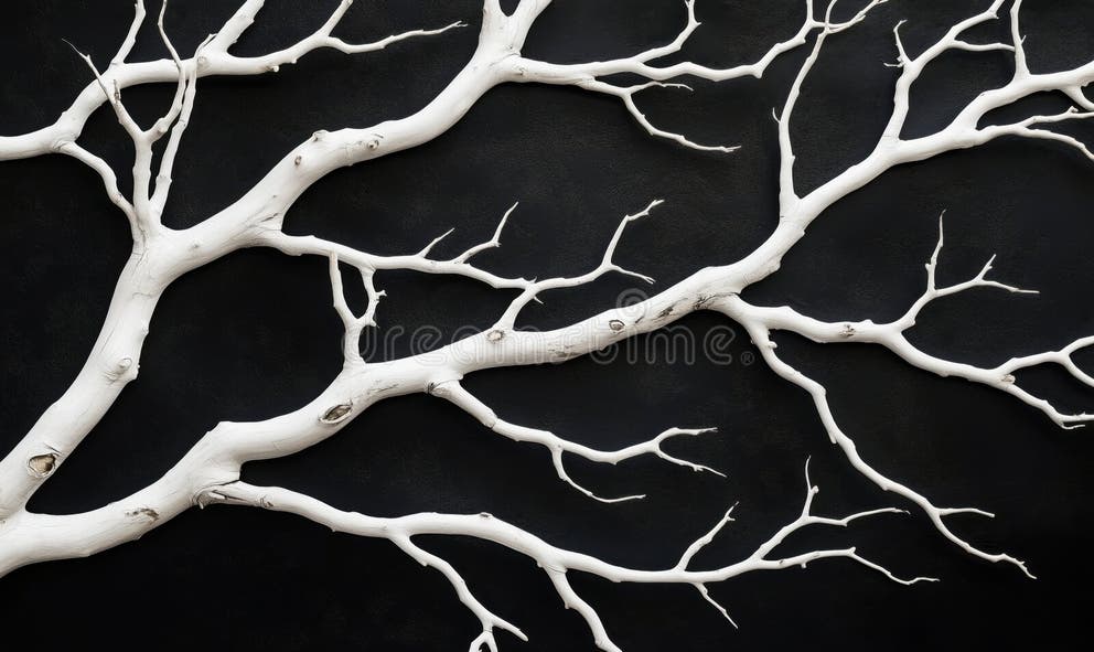 White Tree Branches Against Black Background Creating Striking Visual ...