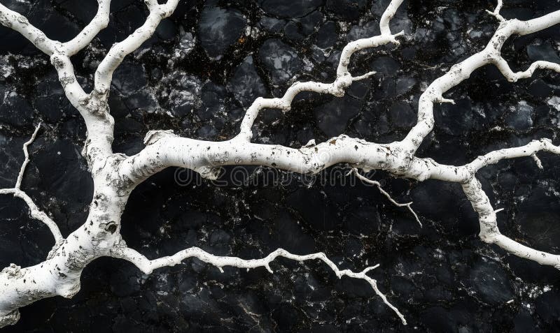 White Tree Branches Against Dark Textured Background Creating Striking ...