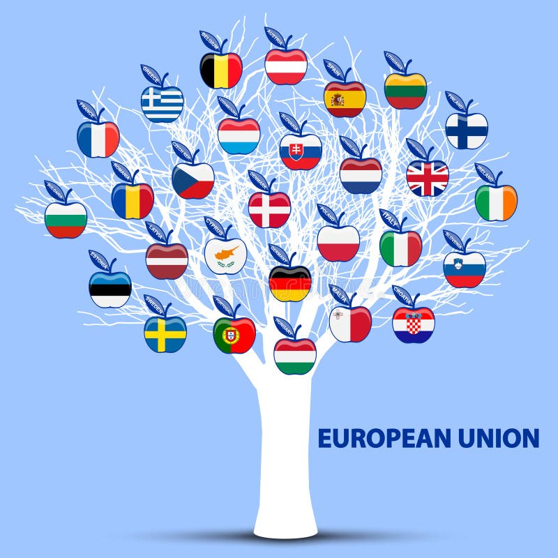 White Tree with European Union Flags Apples Stock Illustration ...