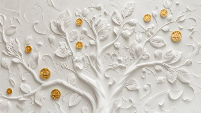White Tree with Gold Coins on Textured Background Stock Photo - Image ...