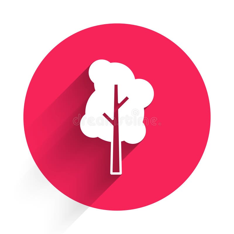 White Tree Icon Isolated with Long Shadow Background. Forest Symbol ...