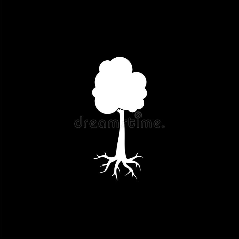 Tree and Root Logo, Tree and Root Icon on Dark Background Stock Vector ...