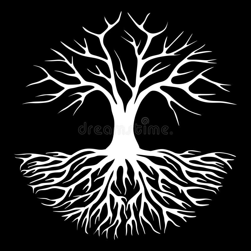 White Tree with Roots on Black Stock Illustration - Illustration of ...