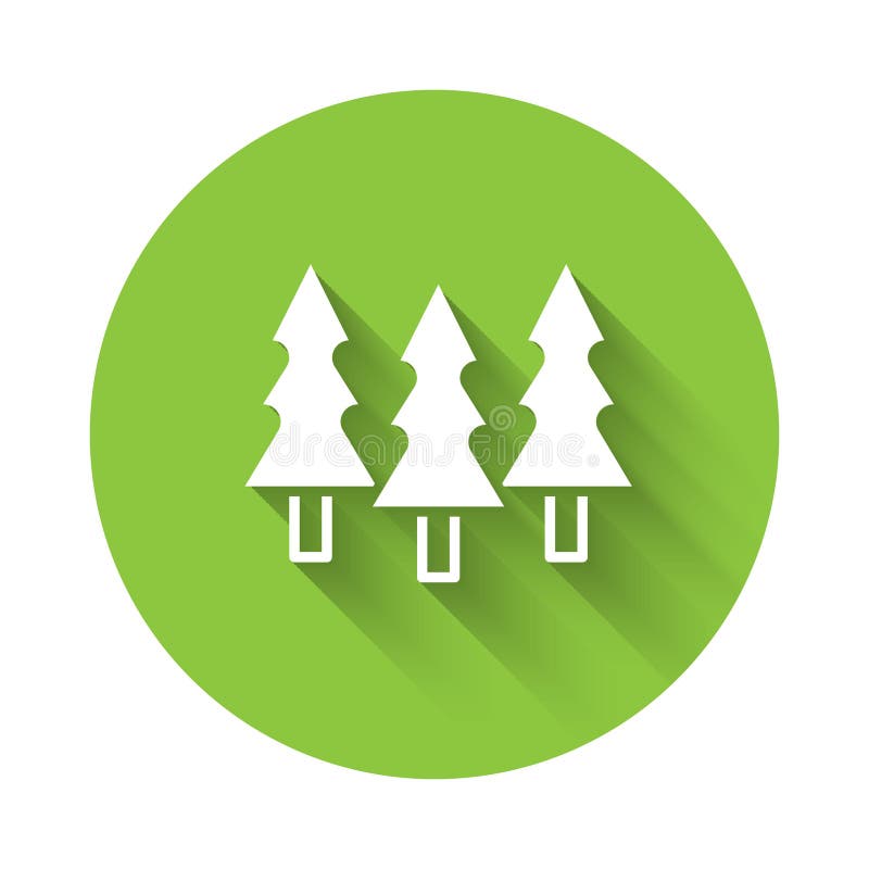 White Trees Icon Isolated with Long Shadow. Forest Symbol. Green Circle ...