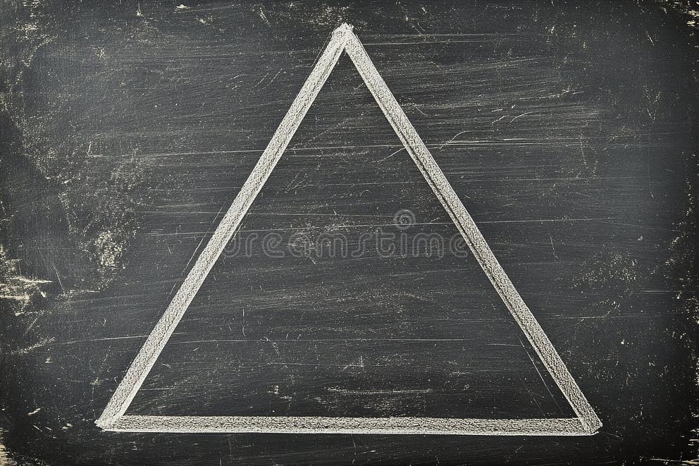 White Triangle Chalk Drawing on Worn Black Chalkboard Background for ...