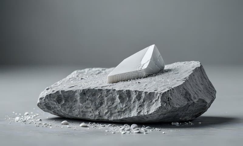 White Triangular Object Rests on Gray Rock, Surrounded by Small White ...