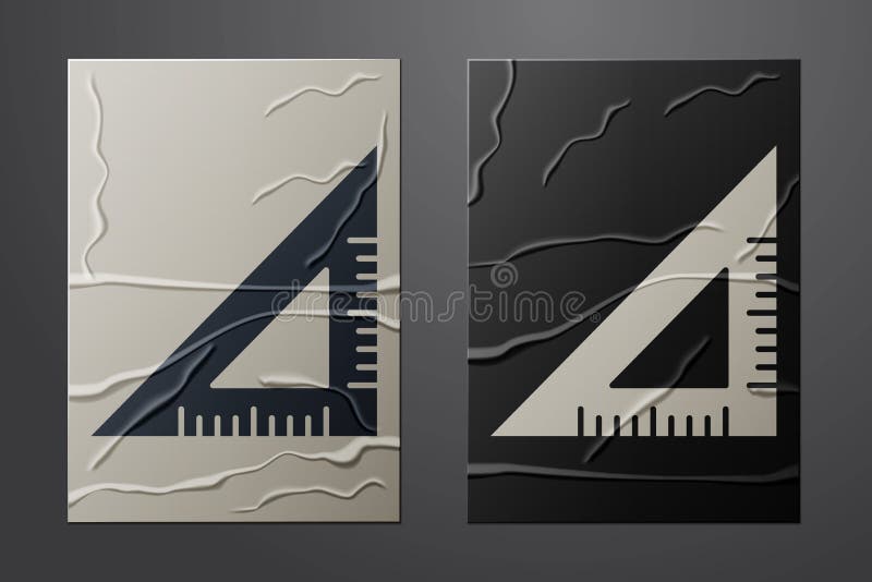 White Triangular Ruler Icon Isolated on Crumpled Paper Background ...