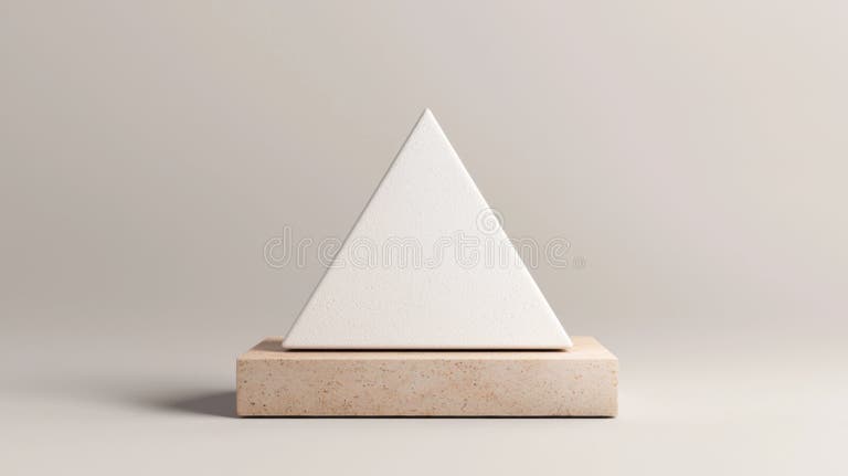 A White Triangular Sculpture Sits Atop a Beige Rectangular Base. Stock ...