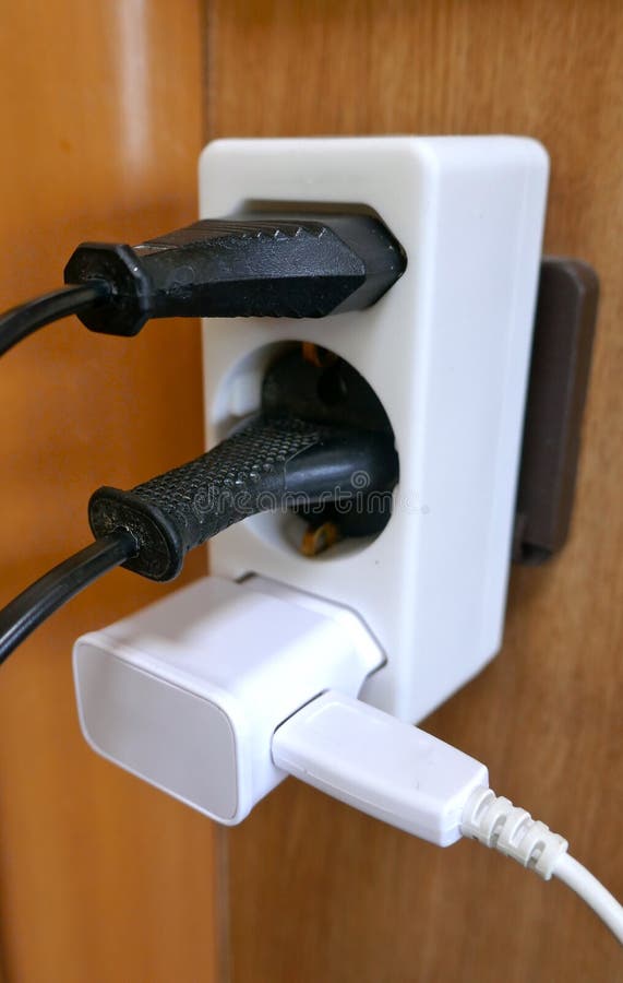 White Triple Socket and Plug Stock Photo - Image of sockets, cord ...