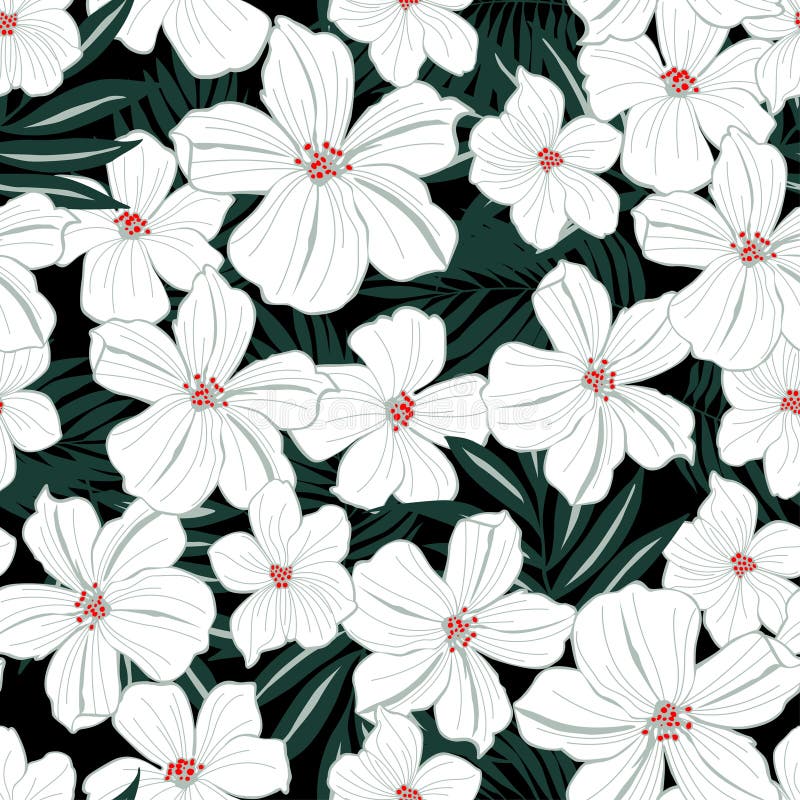 White Tropical Flowers Seamless Pattern Stock Vector - Illustration of ...
