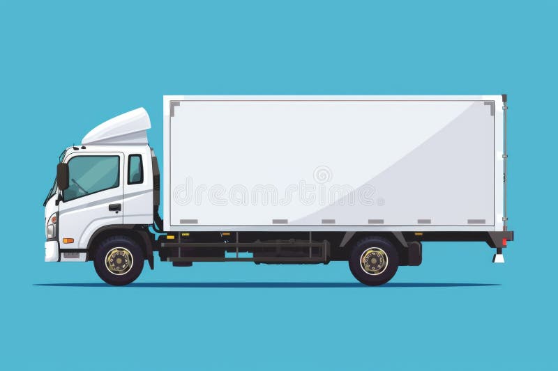 A White Truck Accompanied by a White Trailer, Set Against a Bright Blue ...