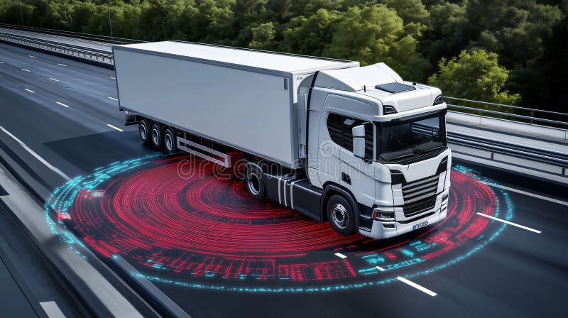 White Truck Driving on Highway Using Ai Navigation System Stock ...
