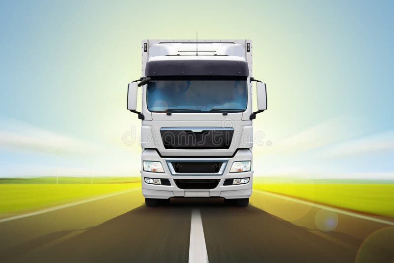 White Truck Man is Moving Rapidly on the Road. Stock Illustration ...